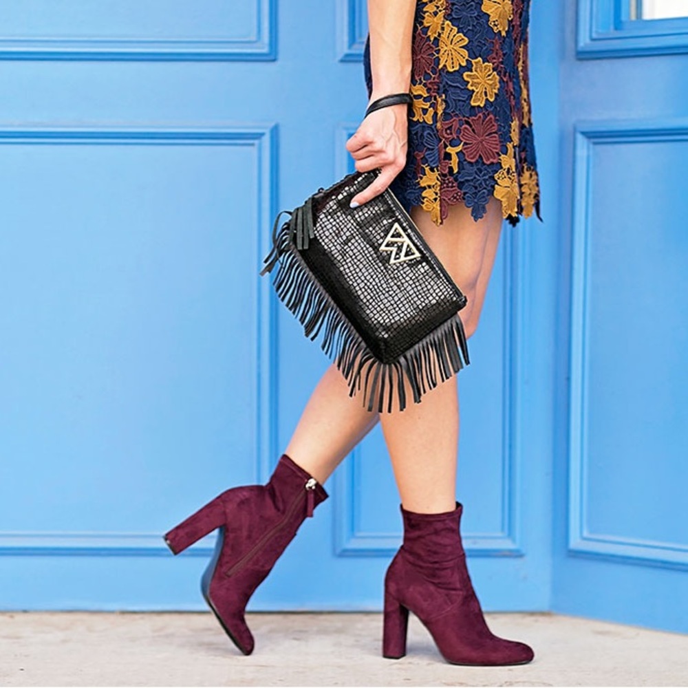 Burgundy High Heel Ankle Booties - Gem